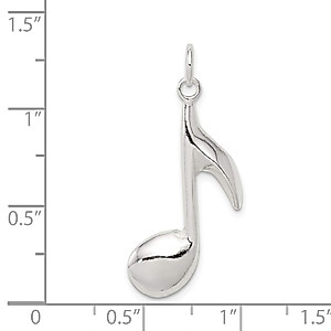 Solid 925 Sterling Silver Music Note Pendant Charm (15mm x 27mm)