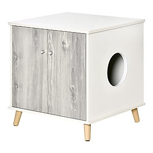PawHut Wooden Cat Litter Box Enclosure, Multipurpose Anti-Tracking Pet Kitten House, Indoor End Table with Magnetic Doors & Storage Shelves, White