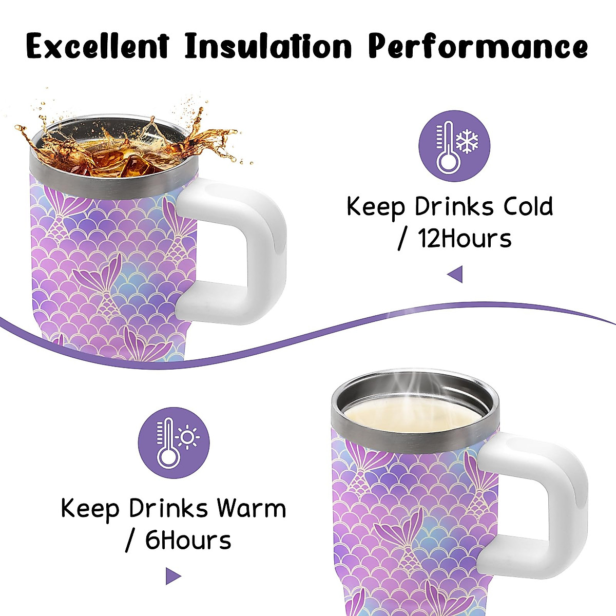 Mermaid Gifts for Women Girls, Mermaid Tail Tumbler with Handle and Straw 14 oz, Stainless Steel Mermaid Cups Mug, Mermaid Stuff, Mermaid Decor for Mermaid Lover for Birthday Valentines Day