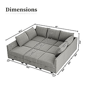 HONBAY Modular Sofa Sectional Couch U Shape Sofa with Ottomans Reversible Sectional Sleeper Sofa Modular Couch Bed with Storage, Grey