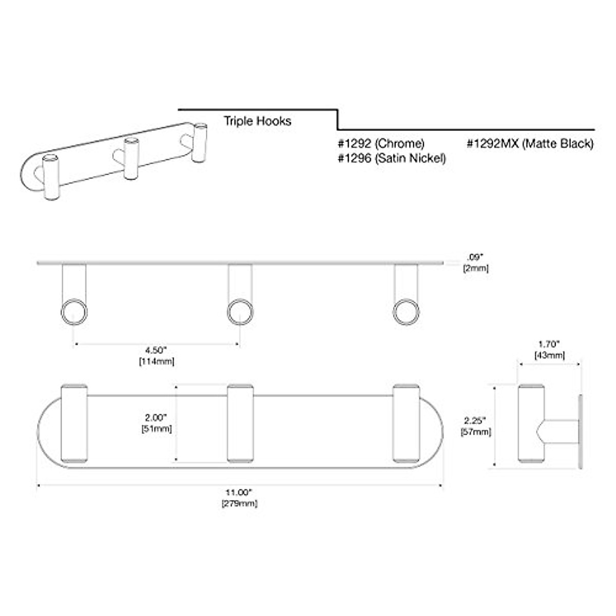 Gatco 1296 Latitude II All Modern Décor Hook, Triple, Satin Nickel