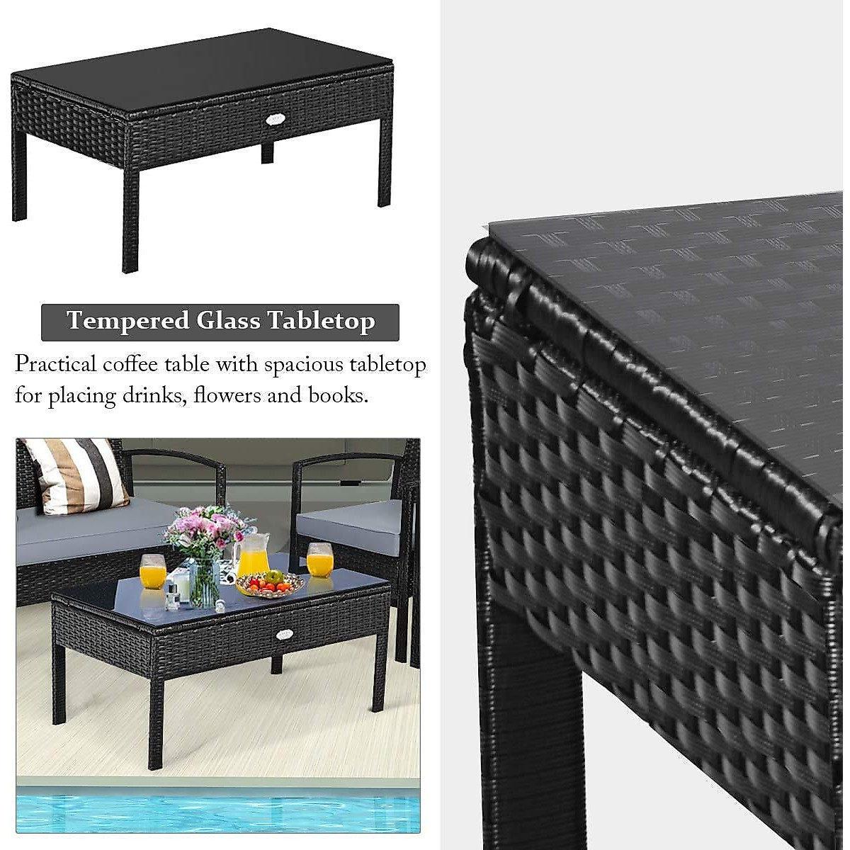 ARLIME 4 Piece Outdoor Patio Furniture Set, All-Weather Rattan Sectional Sofa W/Removable & Washable Cushion, Modern Conversation Sofa for Garden, Balcony, Swimming Pool