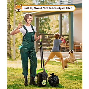 PETNOZ LIFE Large Swivel Bin & Rake Pooper Scooper with 40 Waste Bags, 36" Long Handle & 4 Bag Hooks Adjustable Dog Pooper Scooper for Large Dogs and Pets, Portable Non-Breakable Dog Poop Scooper