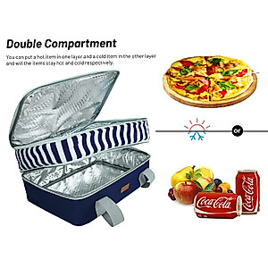 Double Insulated Casserole Carrier Bag - Casserole Dish Carrier, Hot & Cold Food Carry Bag Potluck Parties, Lasagna Holder Tote for Picnics,Beaches,Traveling or Gifts, Fits 9”x13” Baking Dish (Blue)