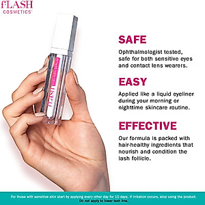 fLASH Eyelash Serum, Serum for Long, Curled Lashes - Enhances and Strengthens Your Natural Lashes - Safe and Effective Formula, 3-Month Supply