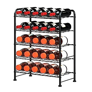 OYEAL Water Bottle Storage Rack 5 Tier Bottled Water Holder Organizer Freestanding Floor Beverage Soda Drink Stand Shelf for Kitchen Pantry Can Storage, Hold 30 Bottles, Black