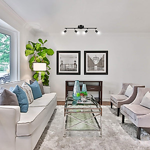 Ascher 4-Light LED Track Lighting Kit, Flexibly Rotatable Light Heads, 4 Way Ceiling Spotlight Black Finish, Including 4 GU10 LED Bulbs (4W 400LM Daylight White 5000K)