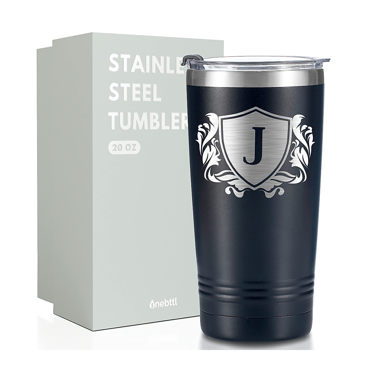 Personalized Coffee Mug with Initial J, Monogrammed Travel Tumbler for Him, Custom Cups, Unique Birthday Christmas Gifts for Men who Have Everything