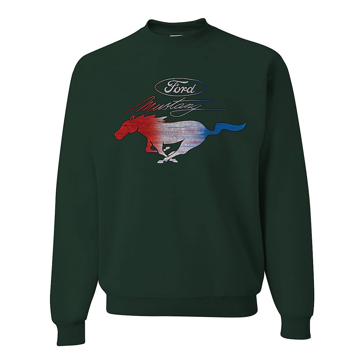 Wild Bobby Ford Mustang Shirt USA Flag Mustang Emblem Cars and Trucks Unisex Crewneck Graphic Sweatshirt, Forest Green, Small