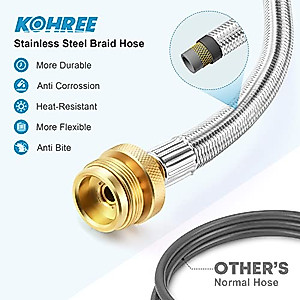 Kohree Propane Adapter Hose 1lb to 20lb Converter, 5FT Stainless Braided POL Propane Hose with Gauge for Buddy Heater, Coleman Stove, Tabletop Grill and More 1 LB Portable Appliance to 5-100 LB Tank