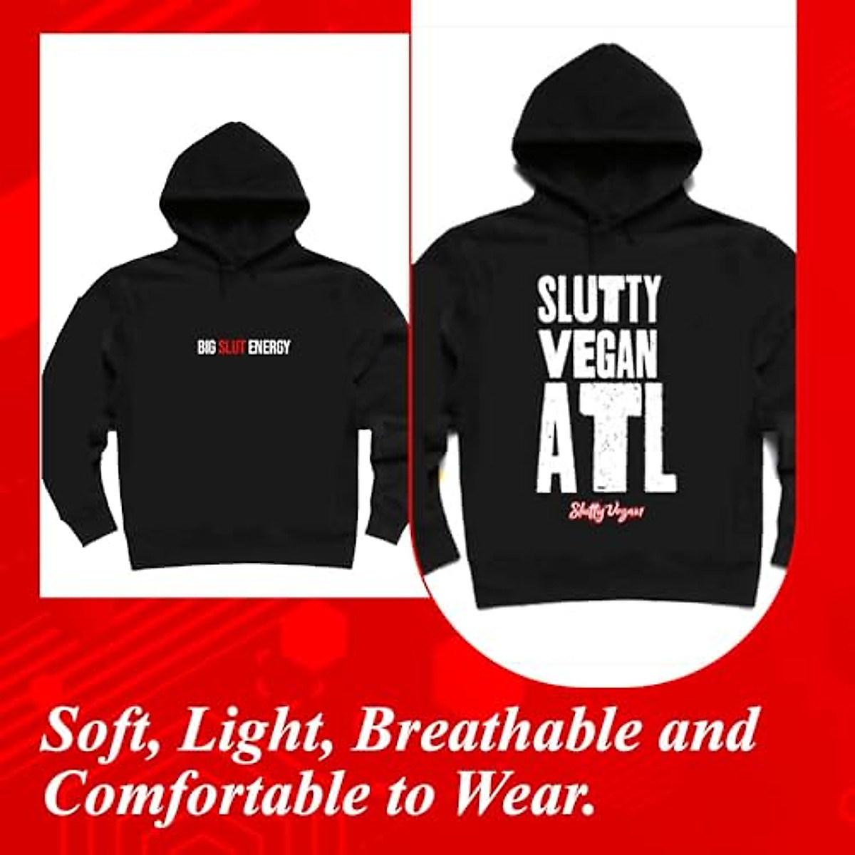 Slutty Vegan Big Slut Energy Hoodie, Fashion Hooded Sweatshirt, Pullover Hoodie with Pocket, Moisture Wicking & Breathable (US, Alpha, XX-Large, Regular, Regular) Black