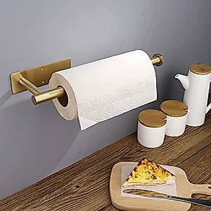 Gewtur Gold Paper Towel Holder Under Cabinet, Self Adhesive Paper Towel Roll Holder Stick on Wall, Stainless Steel Towel Paper Holder for Kitchen Bathroom