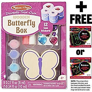 Melissa & Doug Wooden Butterfly Box Decorate-Your-Own Kit & 1 Scratch Art Mini-Pad Bundle (08853)