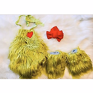 oneflow Baby Girl Monster Costume Infant Toddler My First Halloween Christmas Costumes with Romper Leg Warmers and Headband (6-12 Months,Green Monster)