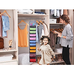 HOMELANE Premium Hanging Closet Storage Organizer for Leggings Yoga Pant Jeans Socks Bra Underwear Top T-Shirt Gym Clothes Scarf Hoodie Sweater Towel Bag, Small Foldable Roll Hangers - 22 GRIDS (Grey)