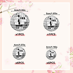 14 PCS 1.18inch 1.57inch 1.97inch 2.36inch Disco Ball Cake Decoration Ornaments Reflective Mirror Ball Cake Decoration 70s Disco Themed Party Christmas Tree Decoration