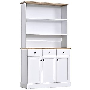 HOMCOM 71" Buffet with Hutch, Kitchen Pantry Cabinet, Bookcase with Drawers & Shelves for Living Room, White