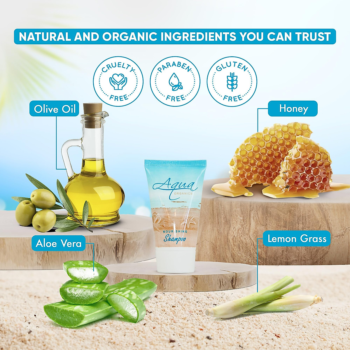 Aqua Organics Shampoo, Travel Size Hotel Amenities, 1 oz (Case of 20)