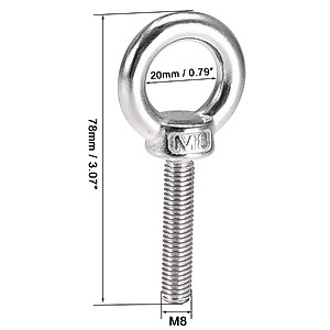 uxcell Lifting Eye Bolt M8 x 40mm Male Thread 304 Stainless Steel for Hanging, Pack of 5