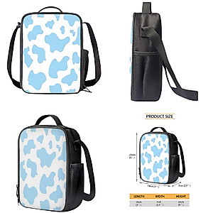 GIFTPUZZ Blue Cow Print Backpacks for Girls Boys Book Bag Back Packs with Lunch Box Pencil Case Drawstring Bag Keychain Teens Schoolbags Back Packs Satchel for Travel Daypack