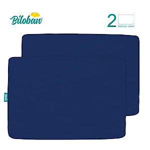 Biloban Pack and Play Sheets Fitted Waterproof 2 Pack, Compatible with Baby Graco Pack n Play/Playard and Other 38" X 26" Playpen Mattress, Navy