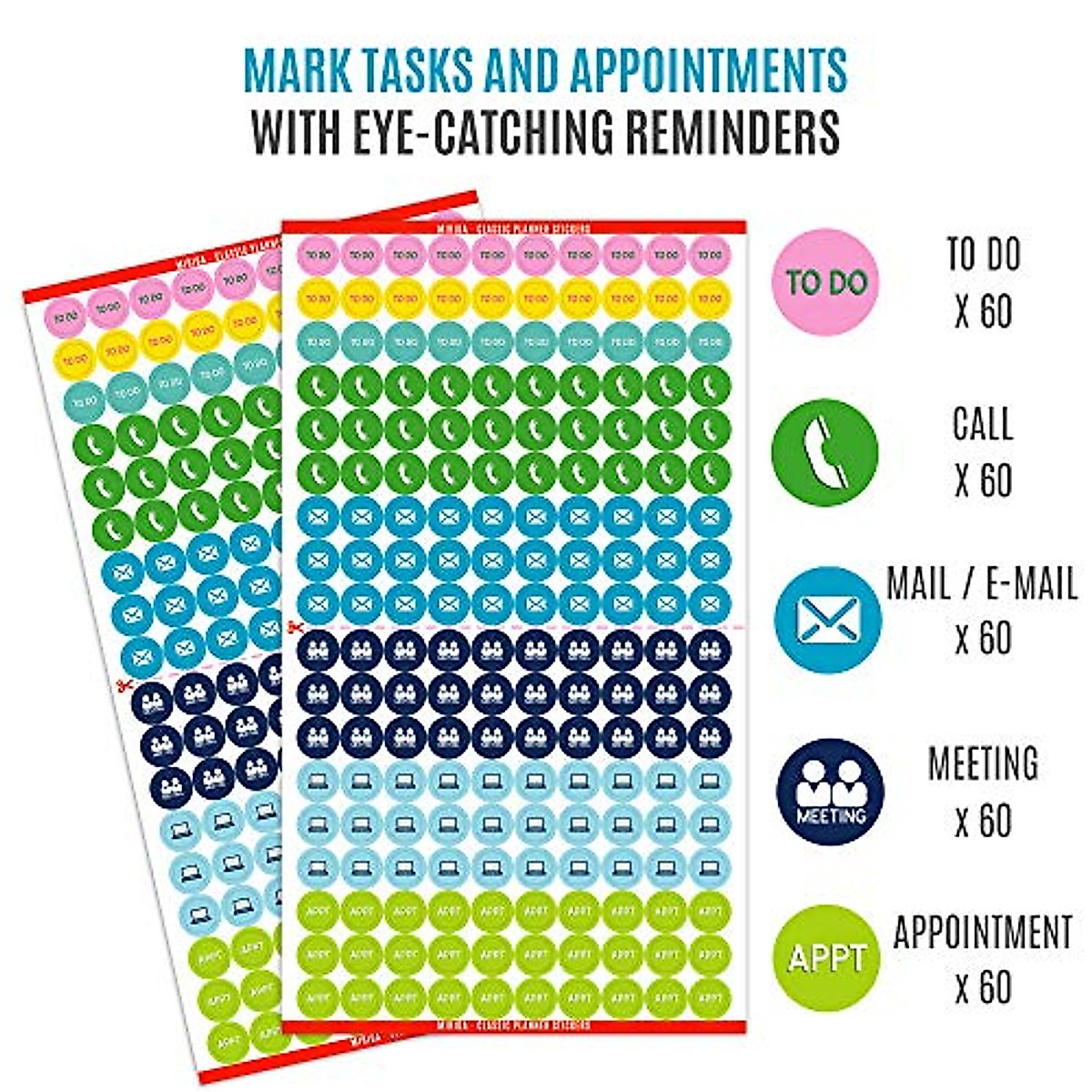 Mirida Planner Stickers – 1867 Daily Icons and Inspirational Stickers for Adults Calendar, Classic Pack for Budget, Work, and Holidays