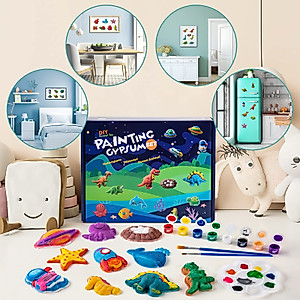 Juboury Kids Arts and Crafts Set Painting Kit - Plaster Painting Craft Kit Art Set - Painting Your Own Space Dinosaurs & Marine life Figurines - Ceramic Painting Kit for Kids, Girls, Boys, Toddlers
