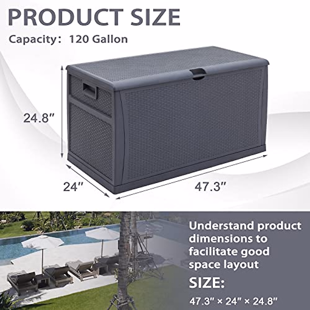 Incbruce Outdoor Storage Box 120 Gallon Patio Deck Box with Handles, Patio Storage Waterproof Deck Boxes Garden Resin Deck Storage Container Lockable Storage Box (Grey)