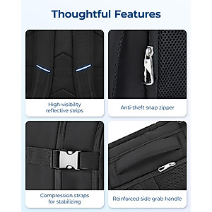 BAGSMART Travel Backpack for Women, 30L Flight Approved Carry on Backpack with Door Lock, TSA Personal Item Backpack with 15.6 Inch Laptop Compartment & Shoe Bag, Weekender Suitcase for Travel, Black