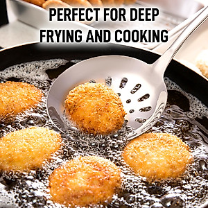 Zulay Kitchen Stainless Steel Cooking Utensil - Stainless Steel Kitchen Utensil - Durable Kitchen Gadgets - Metal Kitchen Accessories - Easy to Clean Kitchen Tools - 14.5" Draining Spoon