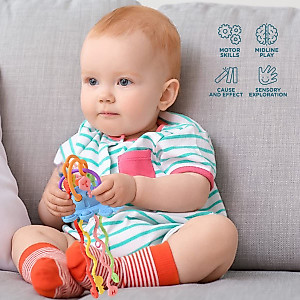 KOESMG Baby Silicone Pull String Activity Toys with Press Dimple, Montessori Sensory Interactive Early Educational Toy for Leaning, Baby Preschool Toys for 18 Months+ Boys or Girls