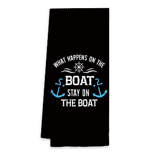 Boat Gifts,What Happens On The Boat Stays On The Boat Kitchen Towels Dish Towels,Nautical Anchor Anchor Decorative Hand Towels,Gifts for Boat Owners,Sailor Gifts