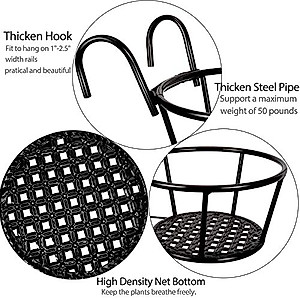 Kingbuy Balcony Rail Planters Hanging Railing Plant Holder Stand Flower Pot Basket for Fence Patio Deck Planter Outside and Indoor, 3 Pack, Black (Removable)