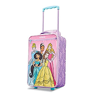 AMERICAN TOURISTER Kids' Disney Softside Upright Luggage, Telescoping Handles, Princess, Carry-On 18-Inch