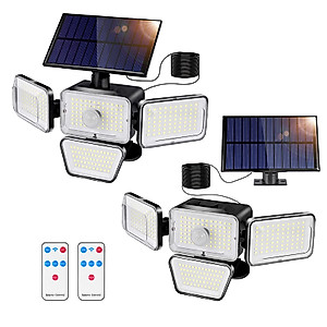 Solar Motion Sensor Lights, 278 LED 4 Heads Outdoor Solar Lights Motion Sensor with Remote Control IP65 Waterproof LED Solar Flood Lights Outdoor Wall Lights Security Lights for Garage Yard Patio
