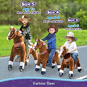 PonyCycle Riding Horse Toy with Brake, Sound Mechanical Pony Classic Model U Brown Giddy up Pony Plush Walking Animal Size 3 for Age 3-5 Years - Ux324
