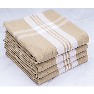 Cotton Linen Kitchen Towels - 6 Pack - 18" x 28" - Cotton Dish Reusable Cleaning Cloths, Teal/White, Absorbent Dish Towels, Machine Washable Hand Towels, Striped Bar Towels, Farmhouse Dish Towels