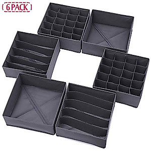DIOMMELL 6 Pack Foldable Cloth Storage Box Closet Dresser Drawer Organizer Fabric Baskets Bins Containers Divider for Clothes Underwear Bras Socks Lingerie Clothing, Dark Grey 22-2000