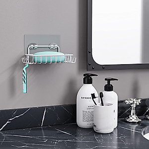 Nieifi Bar Soap Holder for Shower Wall with 4 Hooks, Stainless Steel Adhesive Soap Dish for Bathroom, White