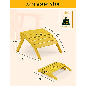 BUPPLEE Folding Adirondack Ottoman for Adirondack Chair, HDPE All Weather Outdoor Footrest Poly Lumber Adirondack Footstool for Patio, Backyard, Garden, Easily Storage - Yellow