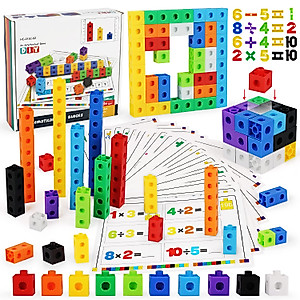Number Blocks, Math Manipulatives 100 Snap Cubes with 30 Activity Cards, STEM Toy Learning Math Games for Kids 3 4 5 6 7 8+ Year Homeschool Supplies Birthday Gift, 148PCS
