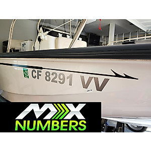 MxNumbers- Custom Boat Registration Numbers & Letters Vinyl Decals | Set of Two Hull Registration ID Stickers | Made for You Choose Color & Font | Marine Lettering Stickers (3" Height x 23" Wide)
