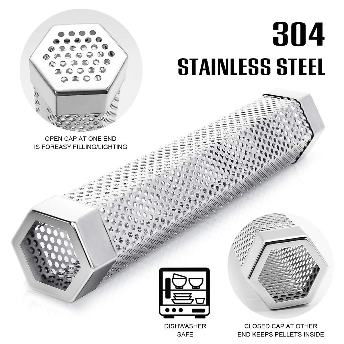 BEWAVE Pellet Smoker Tube for All Grill Electric Gas Charcoal or Smokers Hot/Cold Smoking, Free Tube Brush, 12 Inch, 2 Pcs