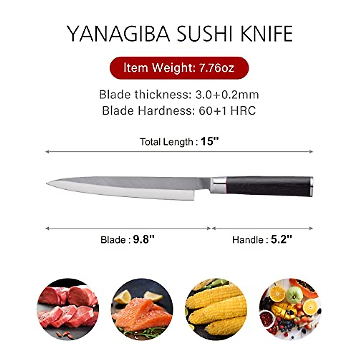CHUYIREN Sushi Knife Sashimi Knife- 9.5 inch(240mm) 2PK, Wooden Handle And Wenge Wood Handle