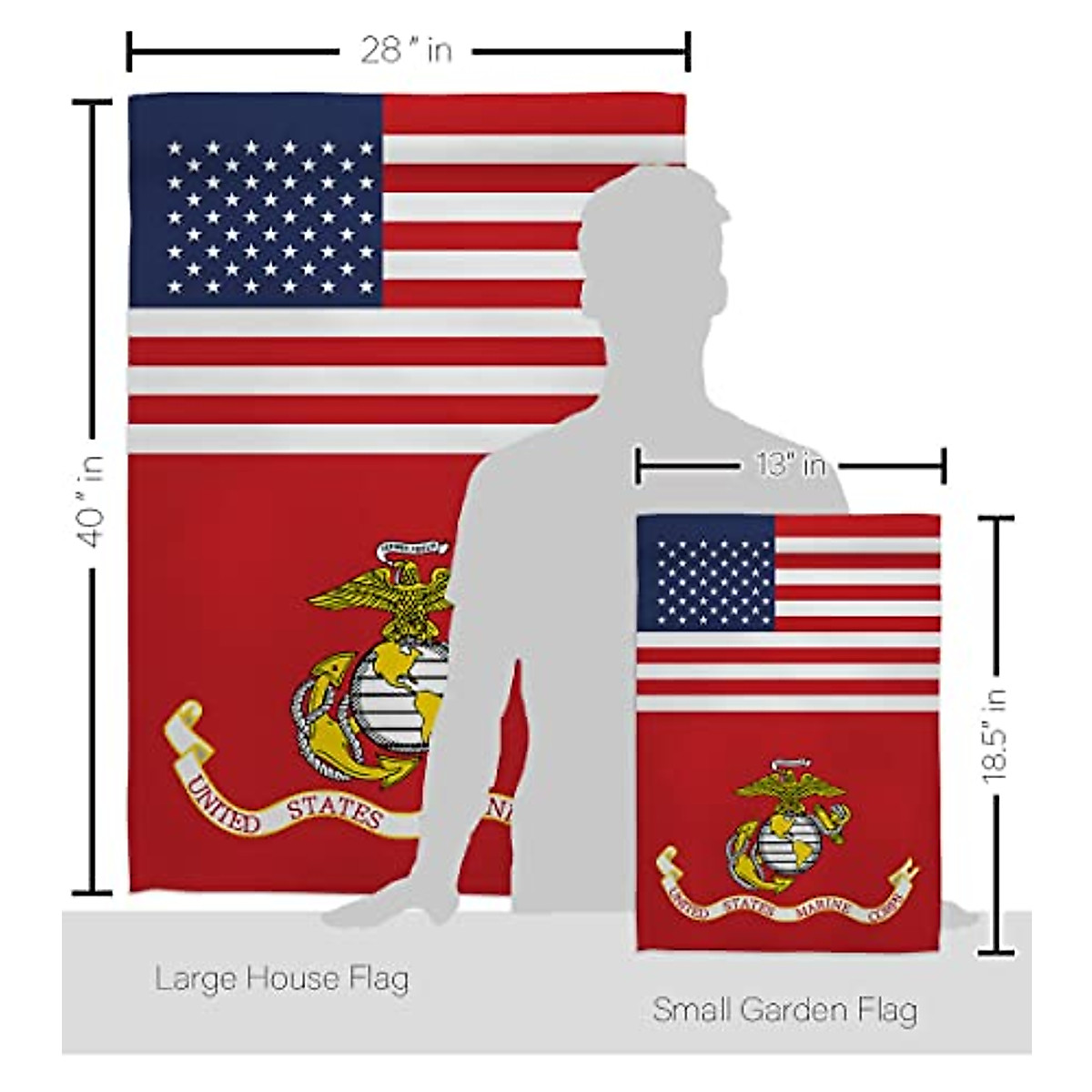 US Marine Corps Garden House Flag - Set Armed Forces USMC Semper Fi United State American Military Veteran Retire Official - Decoration Banner Small Yard Gift Double-Sided Made in USA 28 X 40