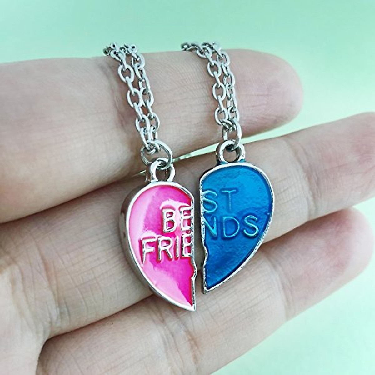 MA&SN BFF Best Friends Necklaces for 2 Friendship Gifts Enamel Pink Blue Heart Charms Best Friend