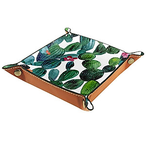 Lyetny Watercolor Cactus Tropical Garden Flat Folding Tray Storage Box Candy Holder Sundries Tray for Jewelry Wallet Coins Keys Dice,16x16cm