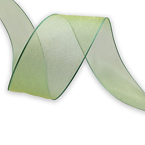 XMRIBBON Apple Green Sheer Organza Ribbon Wired 1-1/2 Inch X 25 Yards for Spring Gift Package Wrapping,Wedding,Party Decoration