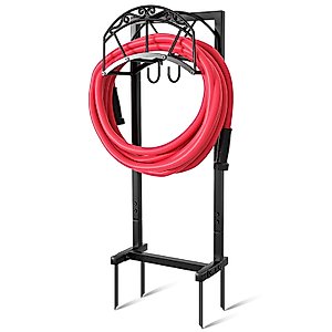 GREENER Freestanding Heavy Duty Hose Holder - Detachable Metal Hanger, Holds 150-feet Hose, Outdoor Yard Lawn Storage Rack