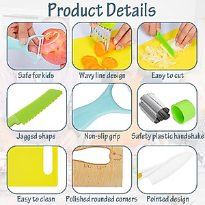 17PCS Wooden Kids Kitchen Knife,4PCS Plastic Serrated Edge Toddler Knife,Nylon Kids knife Set With Kids Apron Gloves Cutting Board Potato Slicers and Peeler DIY Mold,Kids Kitchen Tool for Real Cooking